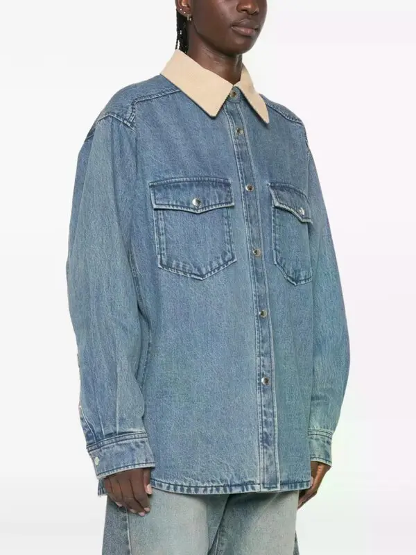 SYSTEM Corduroy-collar Chest-pocket Denim Jacket