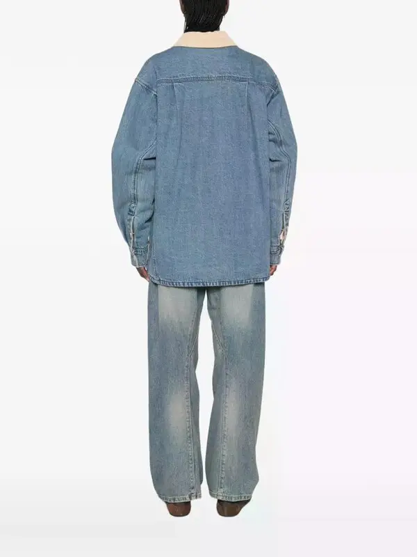 SYSTEM Corduroy-collar Chest-pocket Denim Jacket