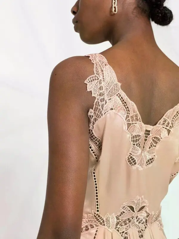 Alberta Ferretti Layered Lace Trimmed Silk Maxi Dress