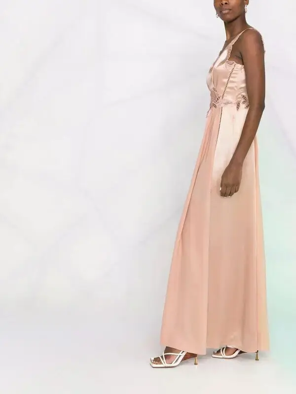 Alberta Ferretti Layered Lace Trimmed Silk Maxi Dress