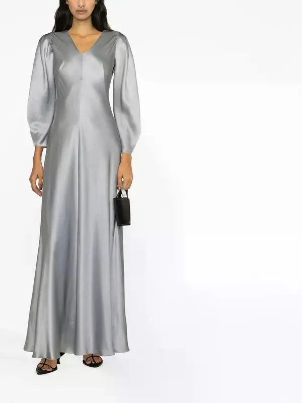 Alberta Ferretti Satin Long-sleeve Gown