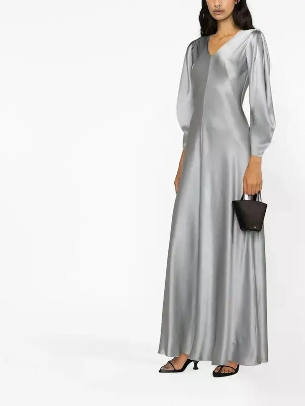 Alberta Ferretti Satin Long-sleeve Gown