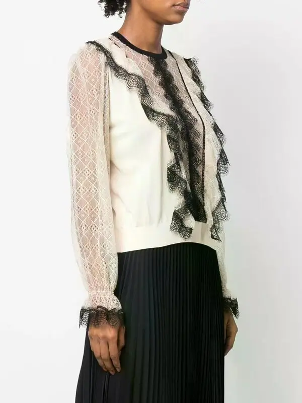 Alberta Ferretti Lace-detail Long-sleeve Blouse