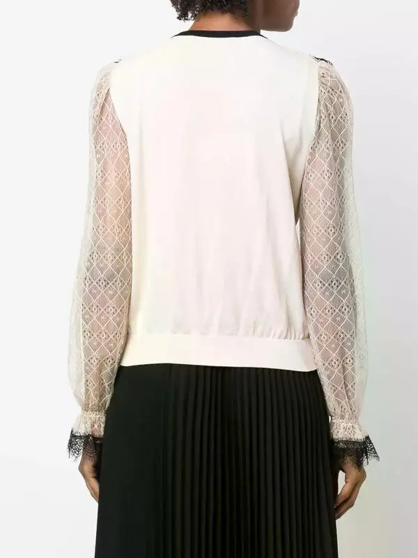 Alberta Ferretti Lace-detail Long-sleeve Blouse