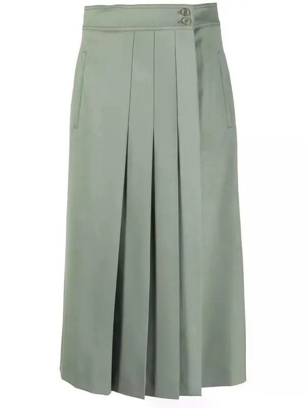 Alberta Ferretti Off-centre Fastening Pleated Skirt - Green