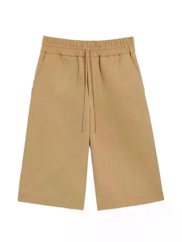 AMI Paris Beige Large Elasticated Cotton And Linen Bermuda Shorts