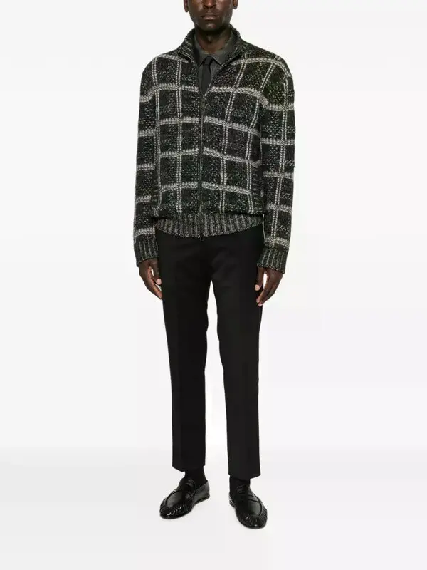 Canali Check-pattern Zip-up Cardigan - Black