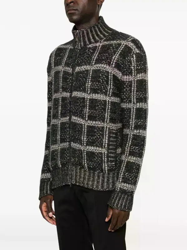 Canali Check-pattern Zip-up Cardigan
