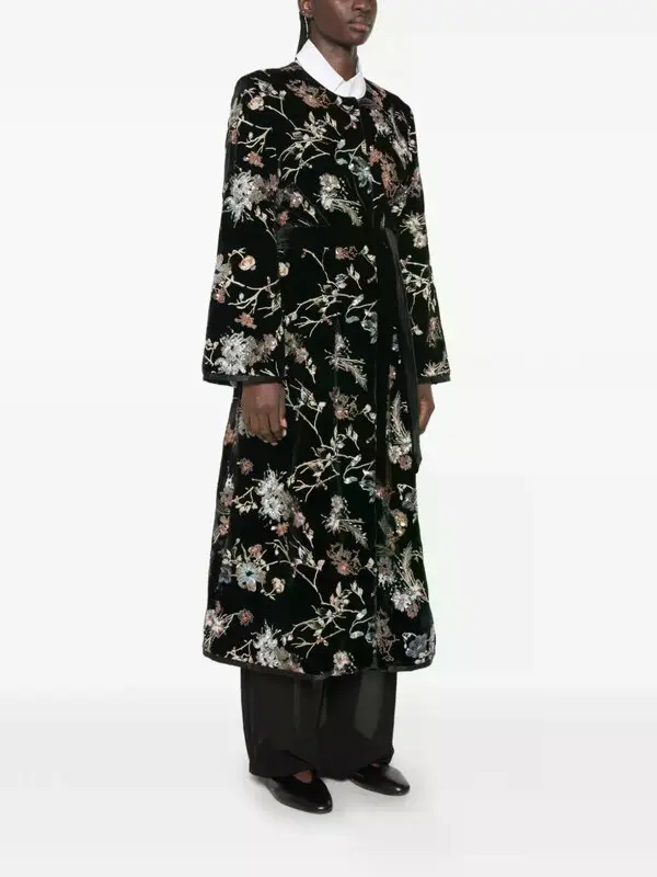 DE SANTIS Floral Embroidered Sequin-embellished Velvet Coat
