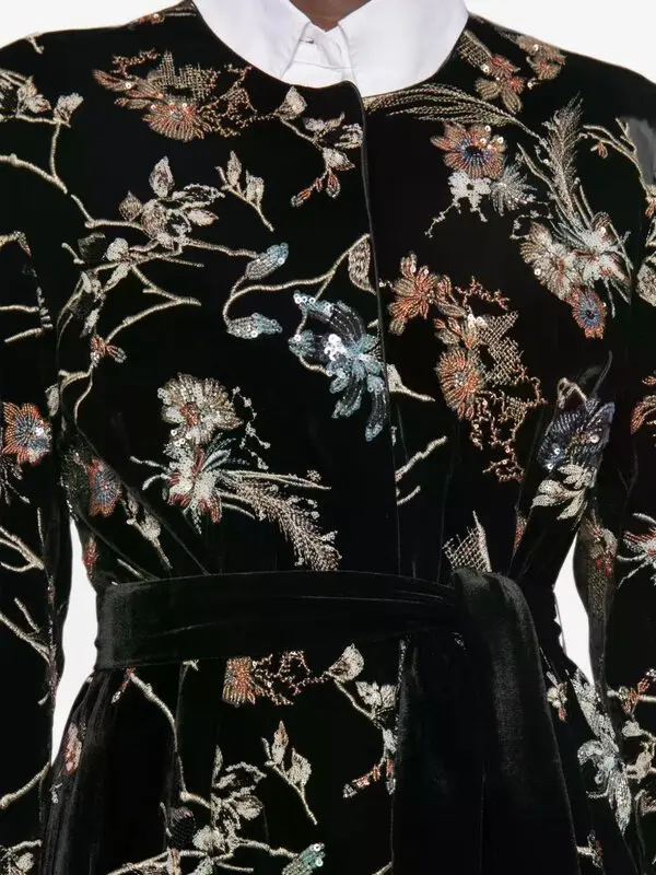DE SANTIS Floral Embroidered Sequin-embellished Velvet Coat