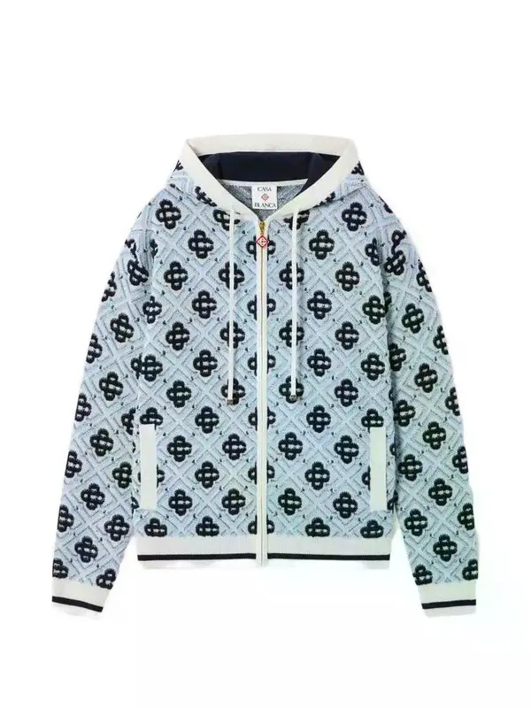 Casablanca Merino Monogram Zip‑up Hooded Sweatshirt - Blue