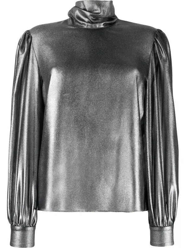 Alberta Ferretti Metallic Mock-neck Blouse - Grey