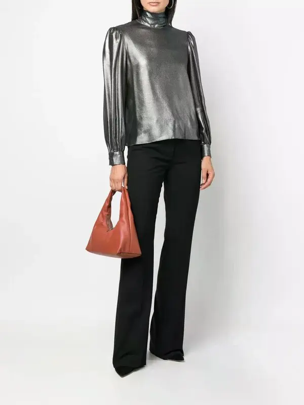 Alberta Ferretti Metallic Mock-neck Blouse