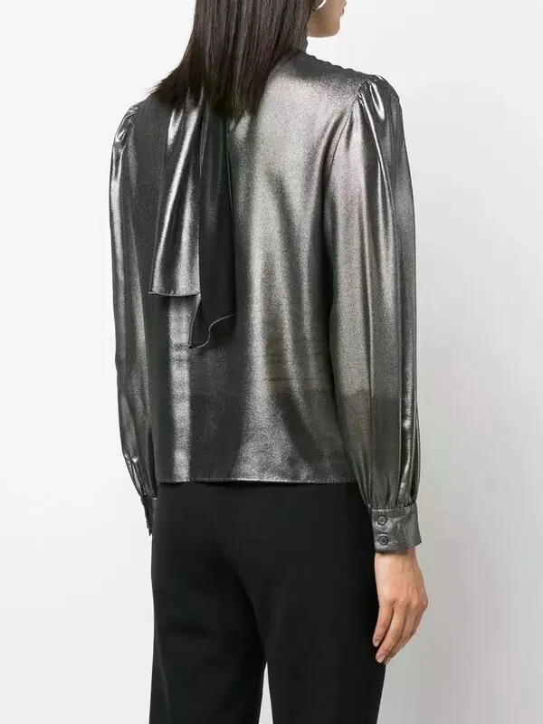 Alberta Ferretti Metallic Mock-neck Blouse