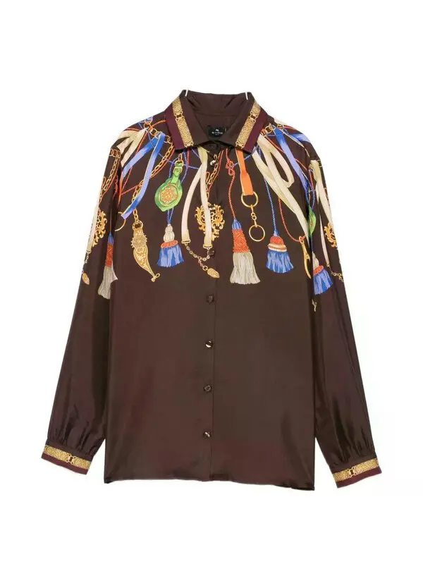 Etro Tassel-print Silk Shirt - Brown