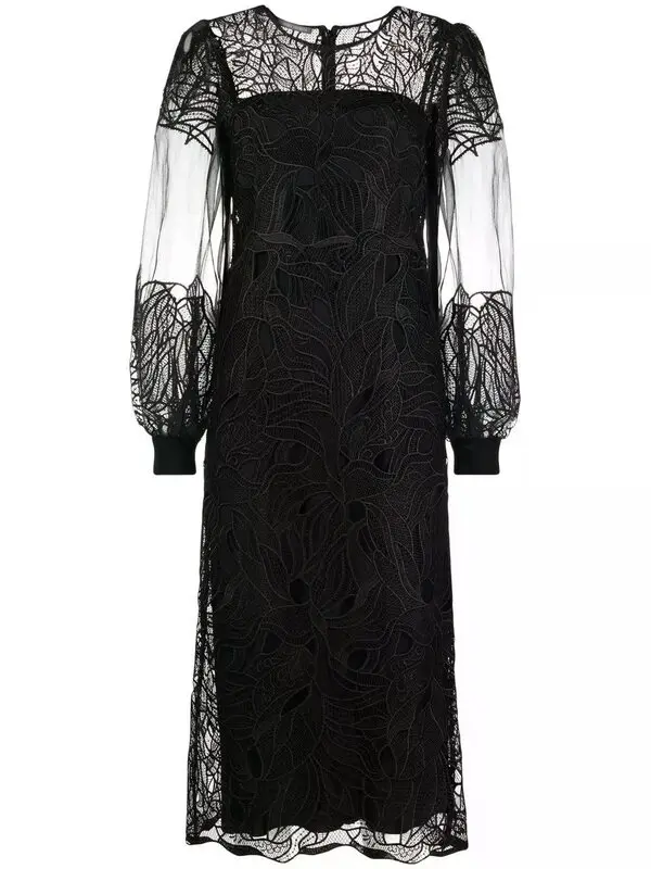 Alberta Ferretti Lace-overlay Midi Dress - Black