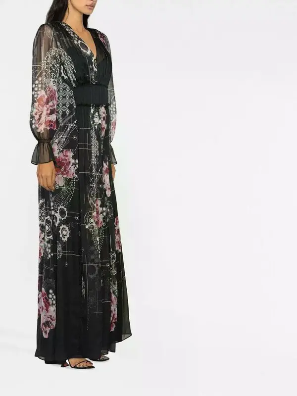 Alberta Ferretti Floral Print V-neck Maxi Dress