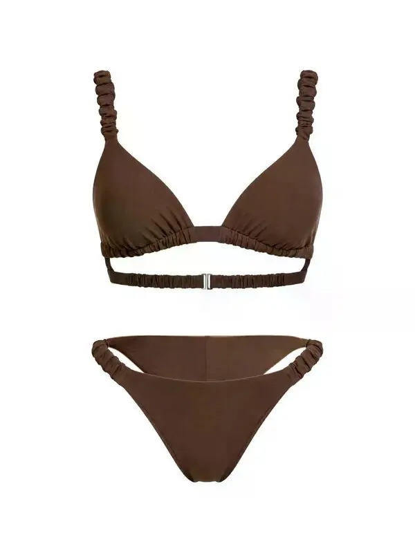 ME FUI Ruched-strap Bikini - Brown
