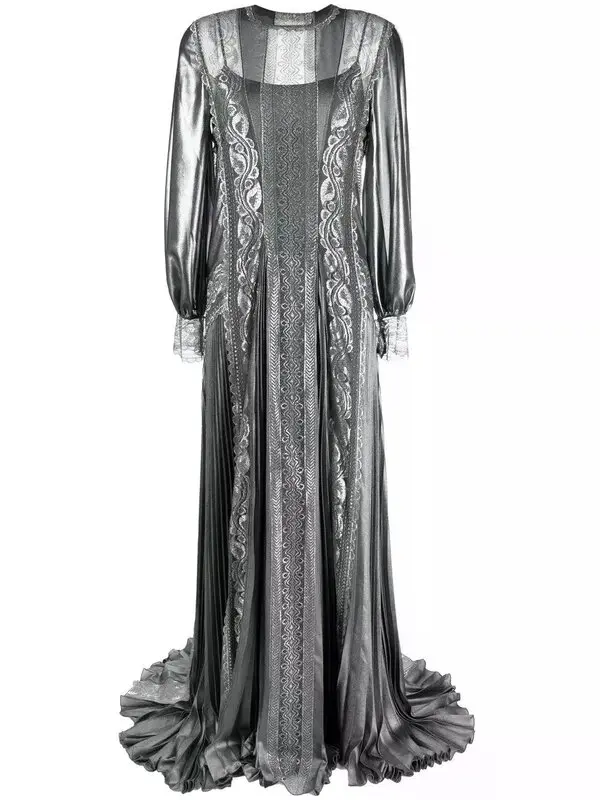 Alberta Ferretti Metallic Jacquard Lace Cuff Gown