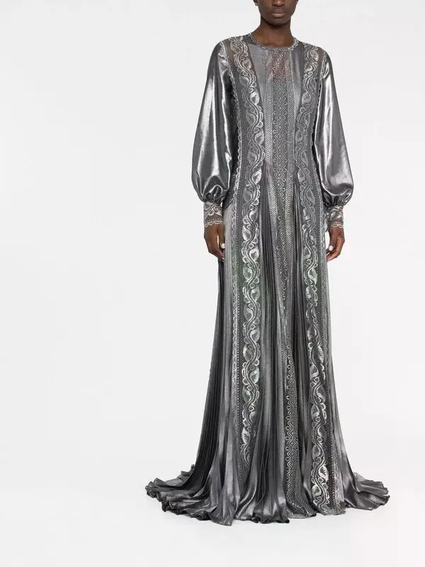 Alberta Ferretti Metallic Jacquard Lace Cuff Gown