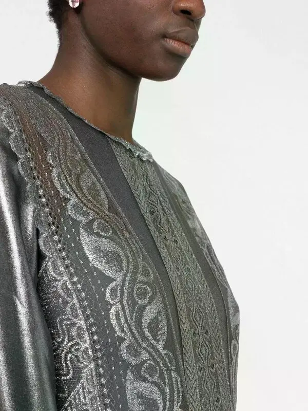 Alberta Ferretti Metallic Jacquard Lace Cuff Gown
