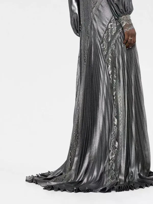 Alberta Ferretti Metallic Jacquard Lace Cuff Gown