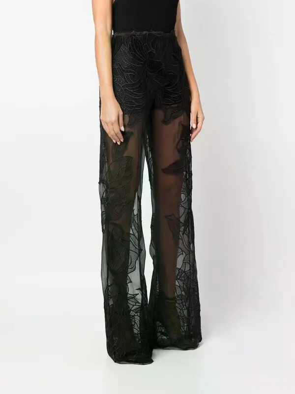 Alberta Ferretti Embroidered-lace Sheer Trousers