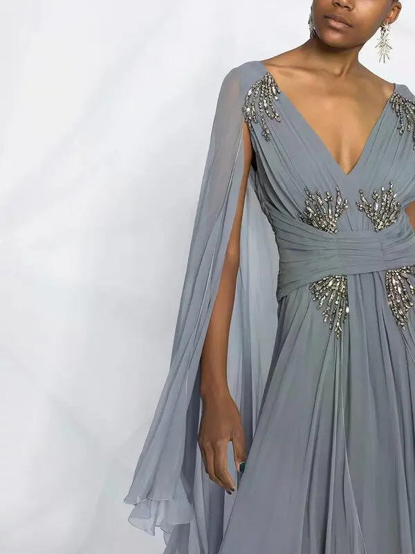 Alberta Ferretti Rhinestone-embellished Cape Gown