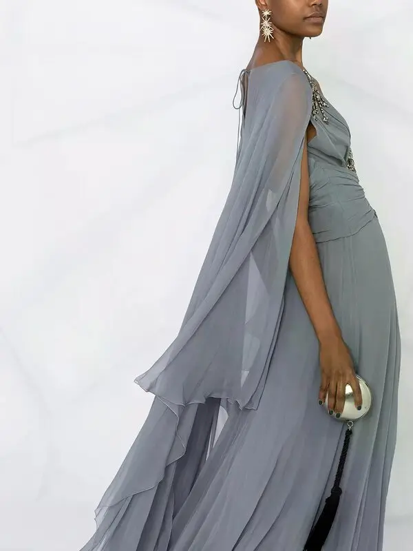 Alberta Ferretti Rhinestone-embellished Cape Gown