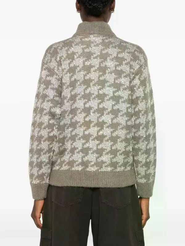 PANICALE Houndstooth Pattern Sequin Embellished Zip-up Cardigan