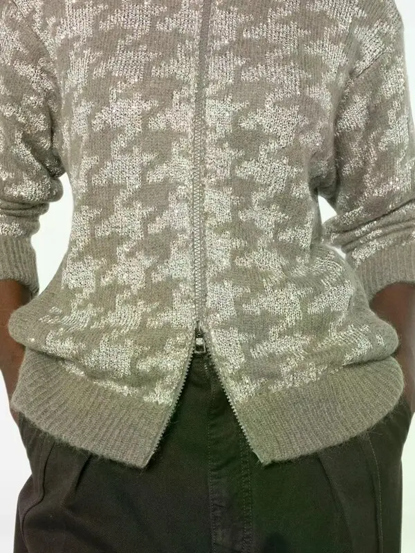 PANICALE Houndstooth Pattern Sequin Embellished Zip-up Cardigan