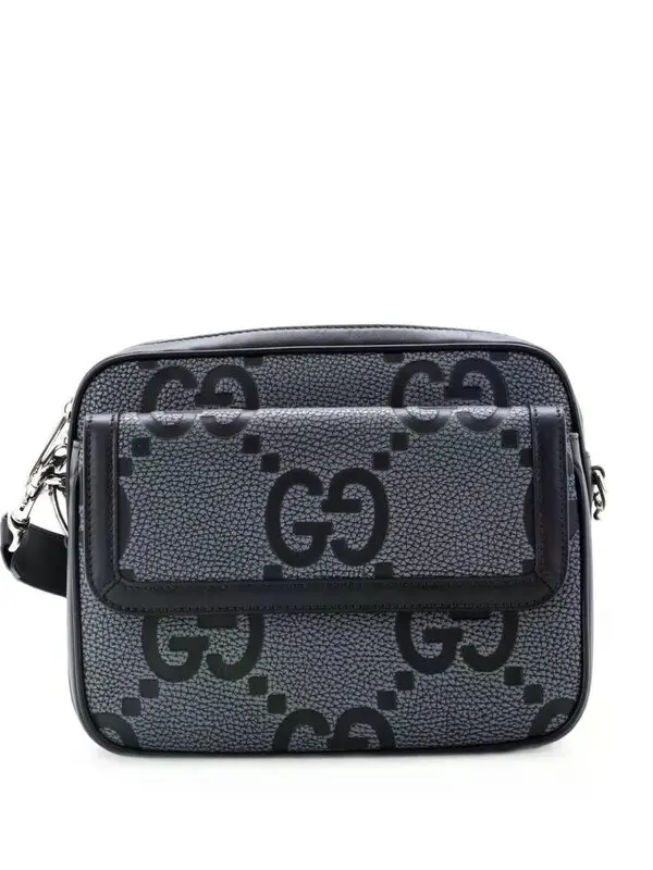 Gucci Front Pocket Messenger Jumbo Gg Embossed Leather Small Crossbody Bag - Black