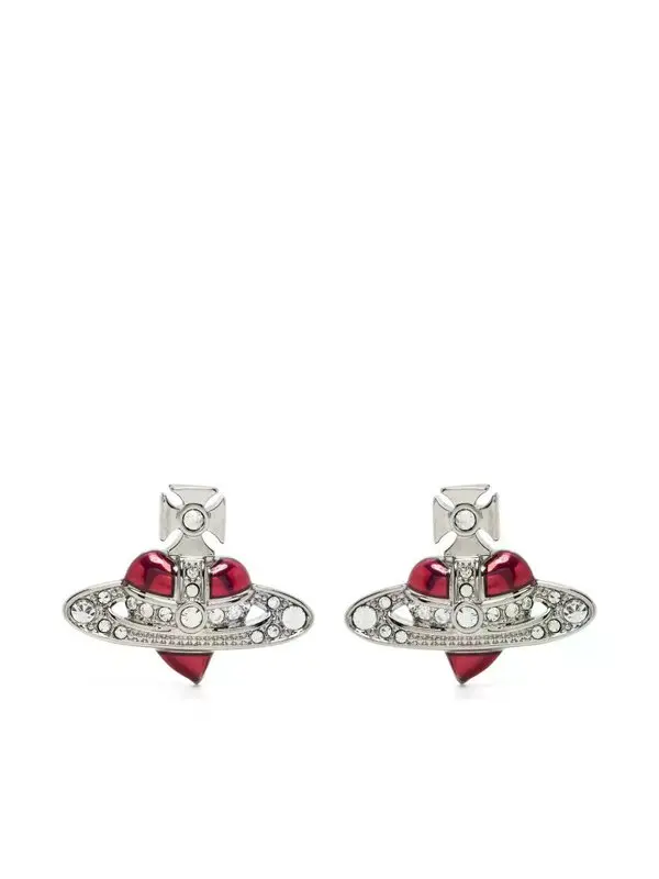 VIVIENNE WESTWOOD New Diamante Heart Stud Earrings - Silver