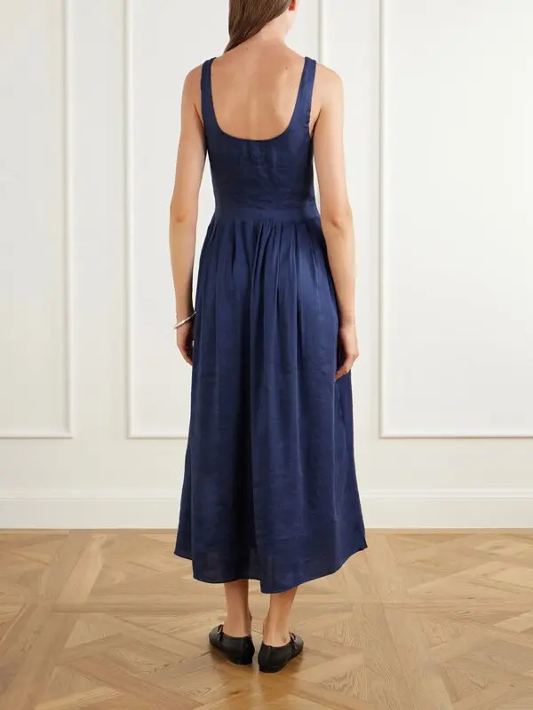 LA LIGNE Pleated Linen-blend Midi Dress