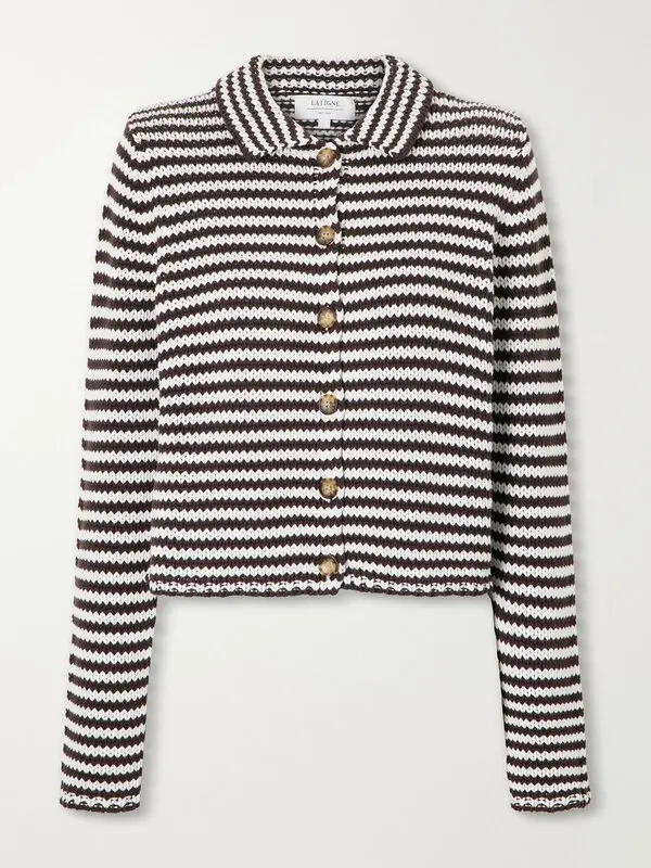 LA LIGNE Mini Marina Cropped Striped Cotton Cardigan - Brown