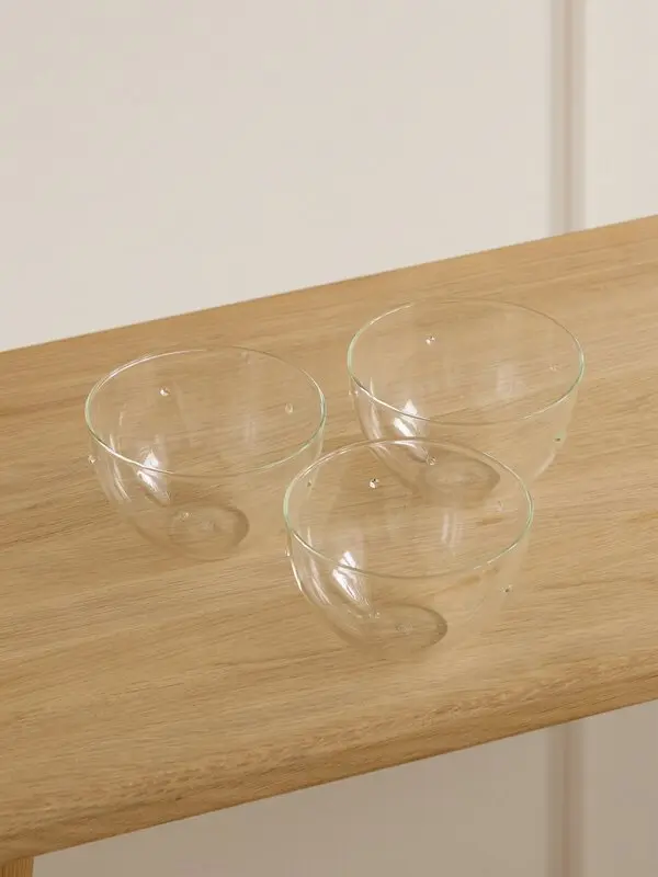 SOPHIE LOU JACOBSEN Aperitivo Set Of Three Crystal-embellished Glass Snack Bowls - Neutrals