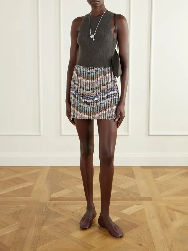 Missoni Striped Metallic Crochet-knit Mini Skirt
