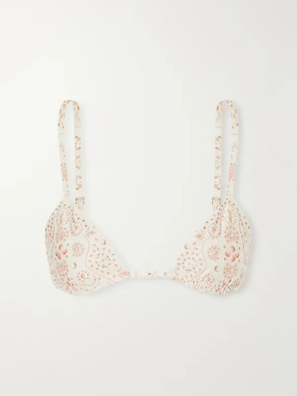 Agua Bendita Tulua Playa Bead-embellished Printed Recycled-blend Bikini Top - Neutrals