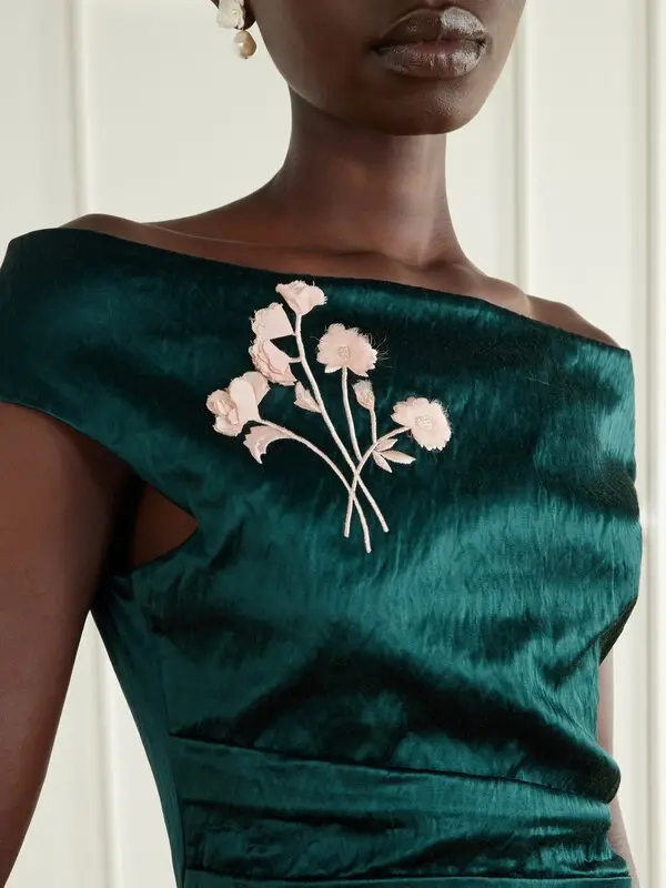 Erdem Floral-embroidered Off-the-shoulder Midi Dress