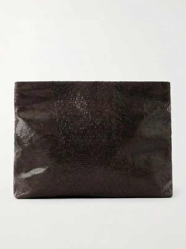 NILI LOTAN Jerry Croc-effect Leather Clutch - Brown