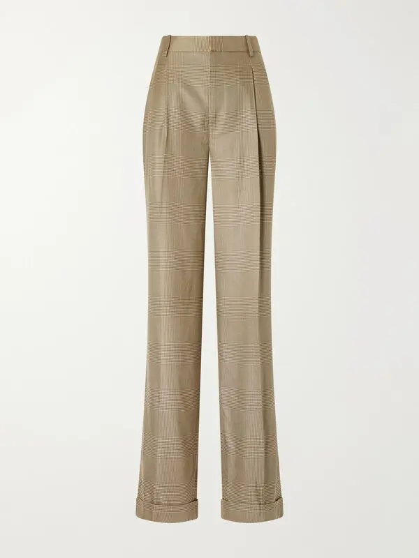 Ralph Lauren Timothy Pleated Prince Of Wales Checked Silk Straight-leg Pants - Neutrals