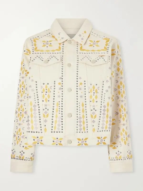 MOTHER The Bruiser Appliquéd & Studded Denim Jacket
