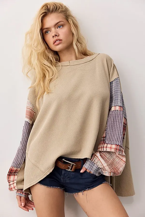 Free People We The Free Alston Long Sleeve Top At - Neutral Combo