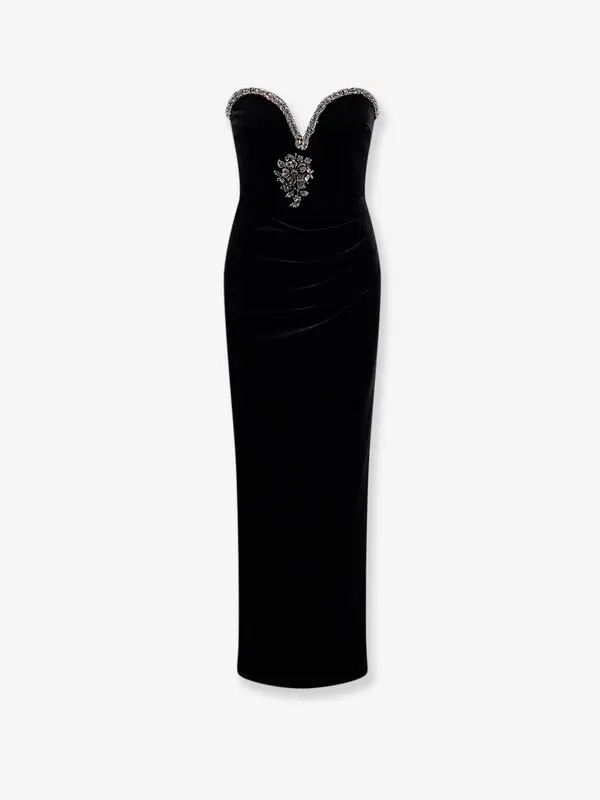 SELF-PORTRAIT Velvet Long Dress - Black
