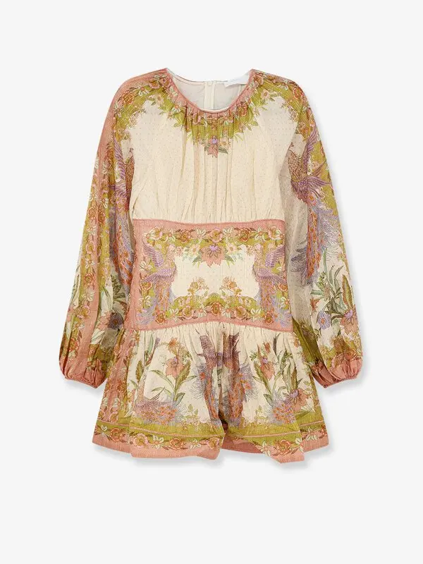 Zimmermann Indra Mini Dress In Cotton And Silk - Beige
