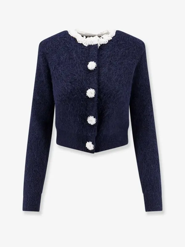 SELF-PORTRAIT Cardigan With Flower Pearl Buttons - Blue
