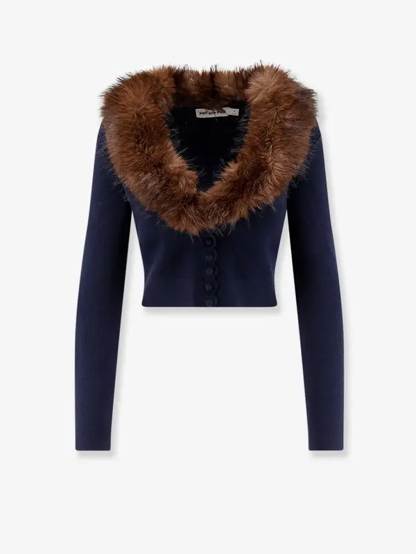 SELF-PORTRAIT Faux Fur Trimmed V-neck Cardigan