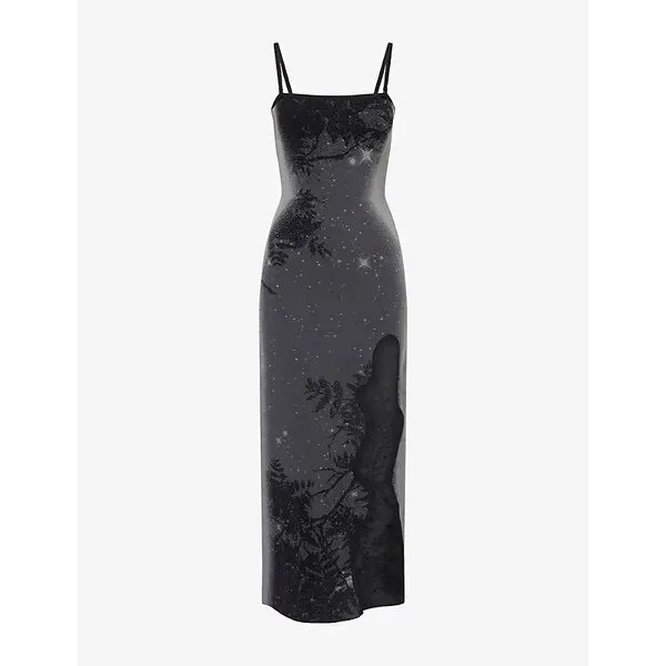 Ph5 Iris Scalloped-slit Stretch-knit Maxi Dress - Midnight Black