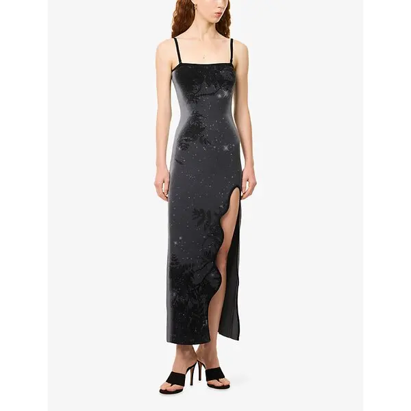 Ph5 Iris Scalloped-slit Stretch-knit Maxi Dress - Midnight Black