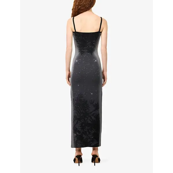 Ph5 Iris Scalloped-slit Stretch-knit Maxi Dress - Midnight Black